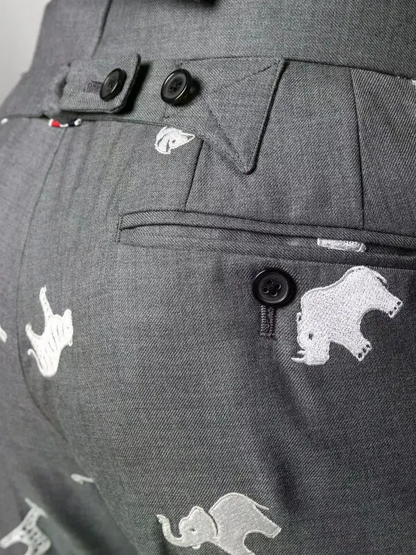 Thom Browne Animal-embroidered Cropped Trousers