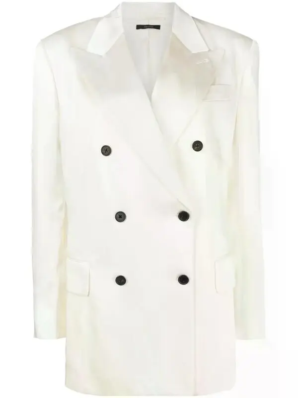 TOM FORD Fluid Double-breasted Satin Blazer - Neutrals