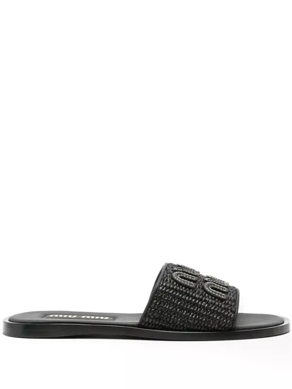 Miu Miu Logo-patch Raffia Slides