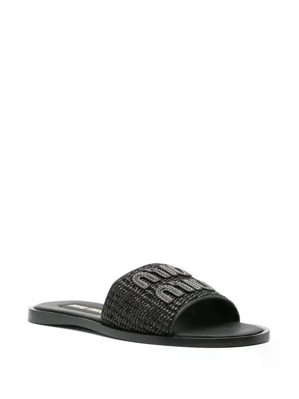 Miu Miu Logo-patch Raffia Slides