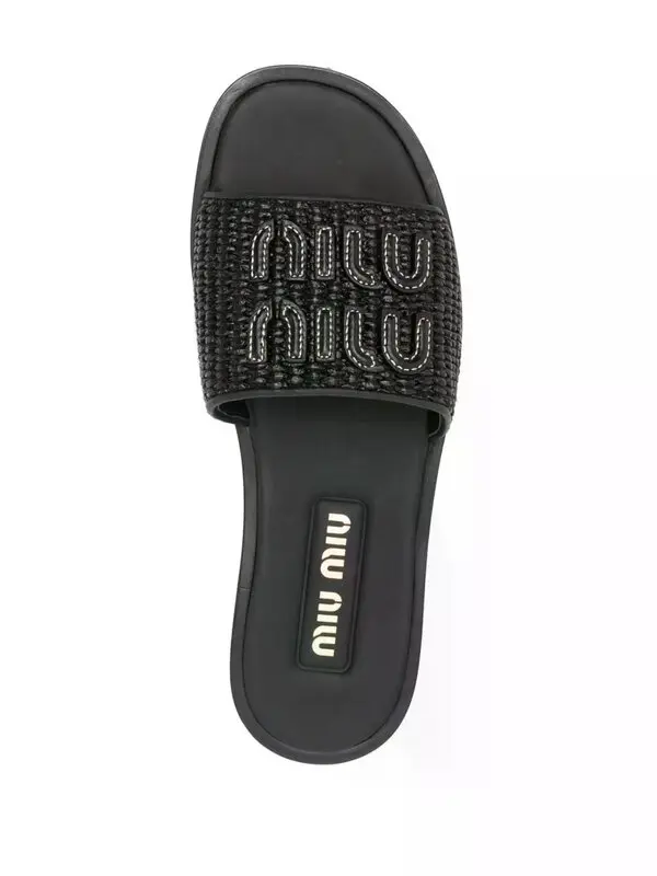 Miu Miu Logo-patch Raffia Slides