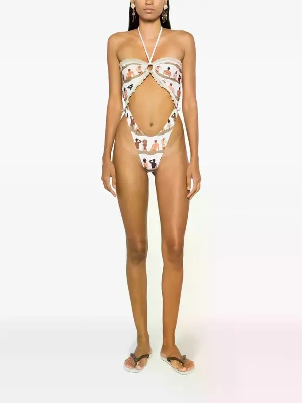 AMIR SLAMA Swimmer-print Cut-out One-piece Swimsuit