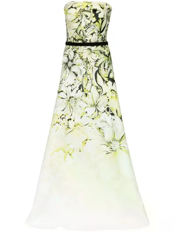 SAIID KOBEISY Floral-print Strapless Gown