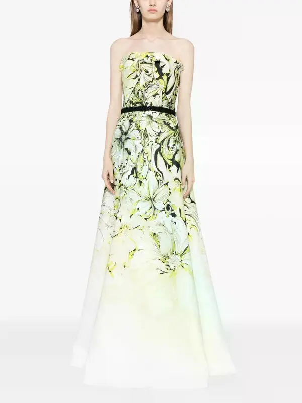 SAIID KOBEISY Floral-print Strapless Gown
