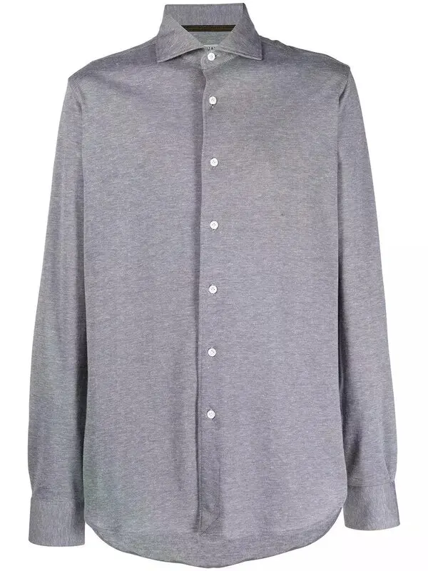 ORIAN Spread Collar Piqué Shirt - Grey