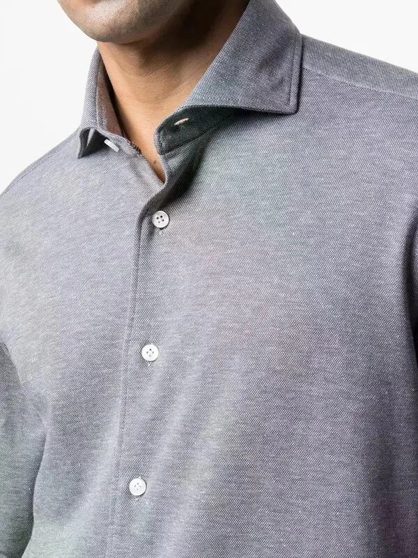 ORIAN Spread Collar Piqué Shirt - Grey