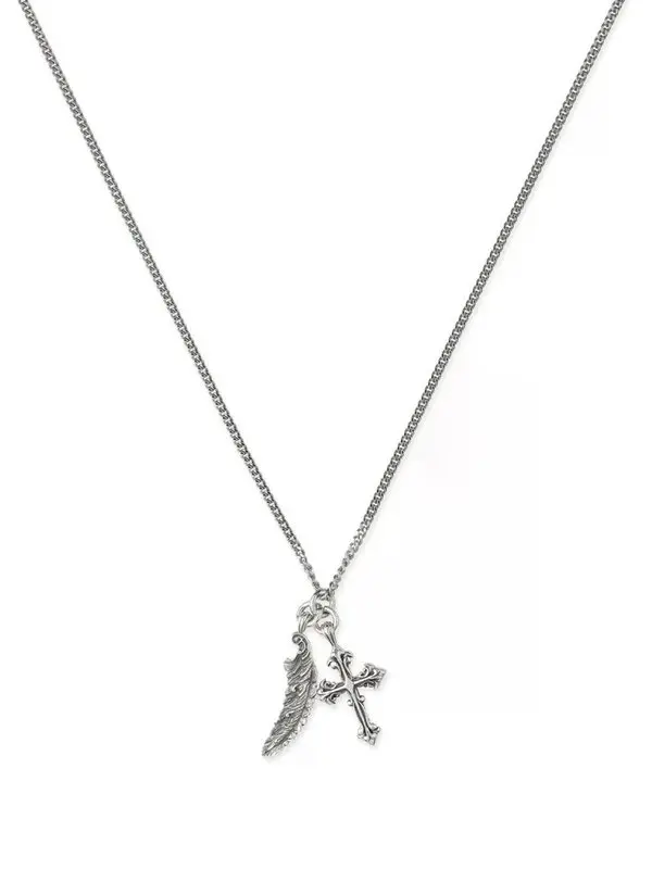 Emanuele Bicocchi Feather And Cross Necklace - Silver