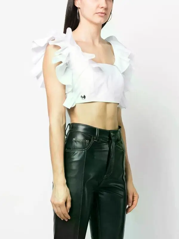 Philipp Plein Cropped Ruffle-trimmed Top