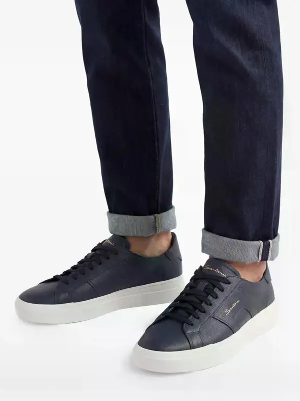 Santoni Grained Leather Sneakers - Blue