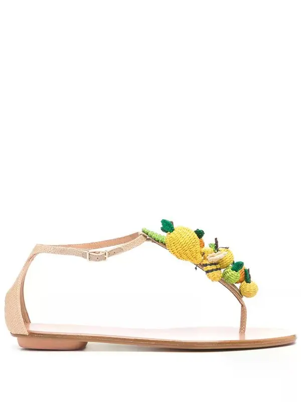AQUAZZURA Citrus Punch Raffia Flat Sandals