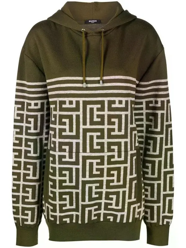 Balmain Monogrammed Striped Hoodie - Green