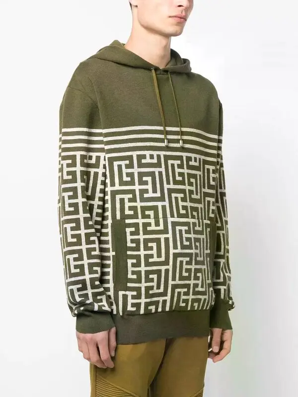 Balmain Monogrammed Striped Hoodie - Green