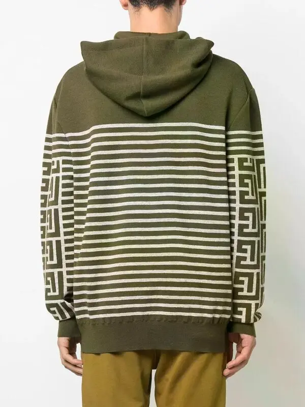 Balmain Monogrammed Striped Hoodie - Green