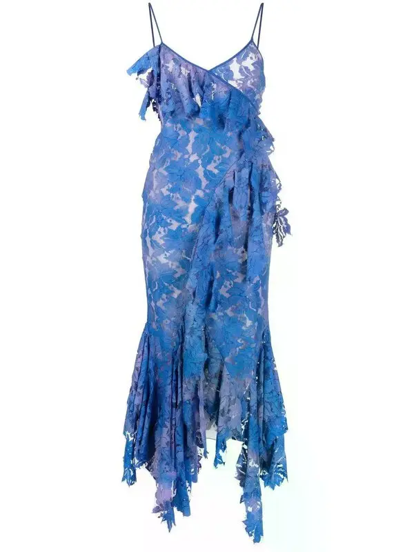 Attico Thelma Lace Draped Dress - Blue