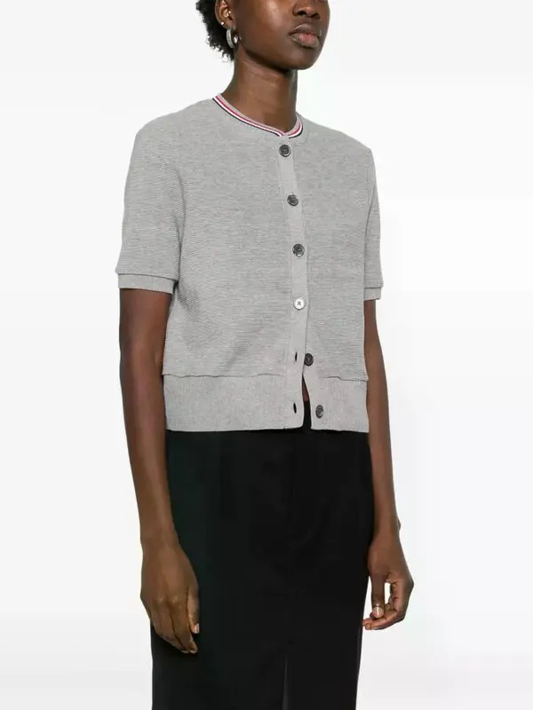 Thom Browne Rwb-stripe Waffle-knit Cardigan