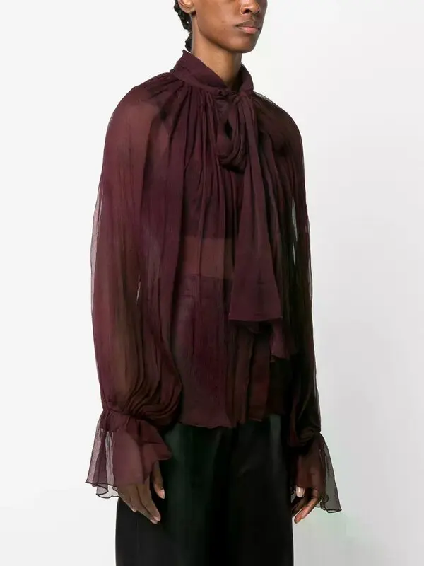 ATU BODY COUTURE Semi-sheer Tie-neck Blouse