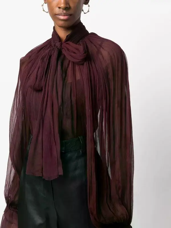 ATU BODY COUTURE Semi-sheer Tie-neck Blouse