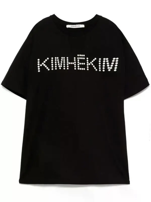 KIMHEKIM Faux Pearl Embellishment Logo T-shirt - Black