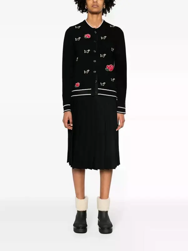 Thom Browne Hector And Rose Embroidered Wool Cardigan