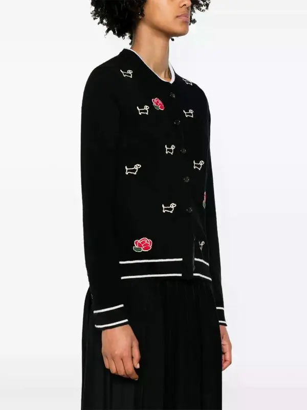 Thom Browne Hector And Rose Embroidered Wool Cardigan