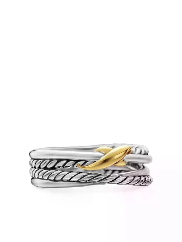 David Yurman 18kt Yellow Gold And Sterling Crossover Band Ring - Silver