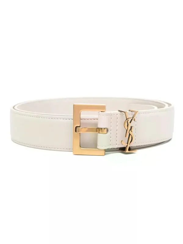 Saint Laurent Cassandre Leather Belt - Neutrals