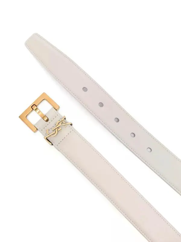 Saint Laurent Cassandre Leather Belt - Neutrals