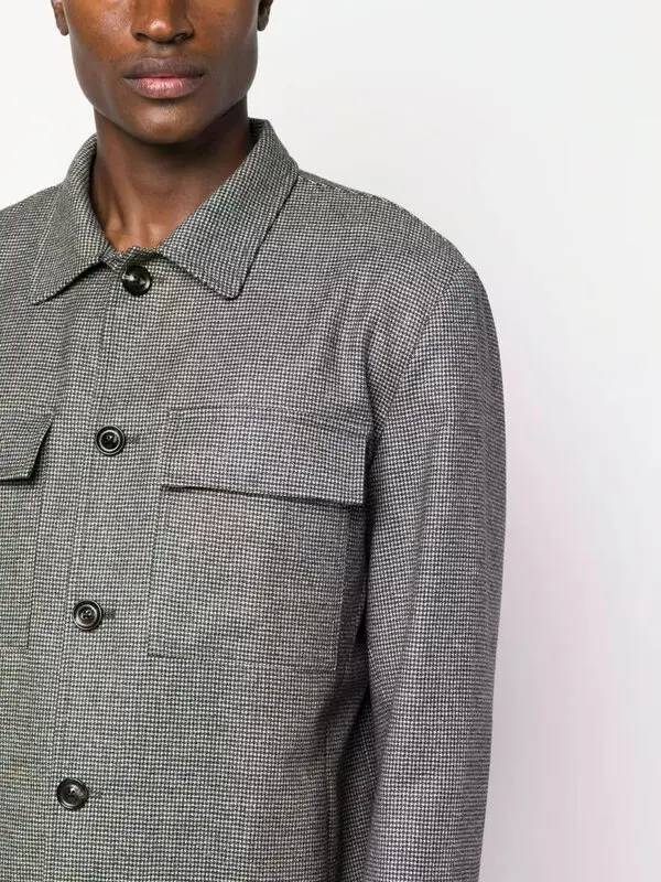 LARDINI Micro Houndstooth Wool-cashmere Blend Shirt Jacket