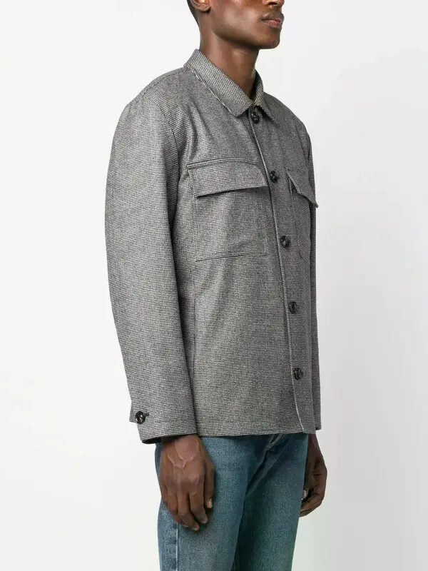 LARDINI Micro Houndstooth Wool-cashmere Blend Shirt Jacket - Grey
