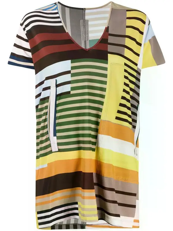 Rick Owens Colour Block V-neck T-shirt - Blue