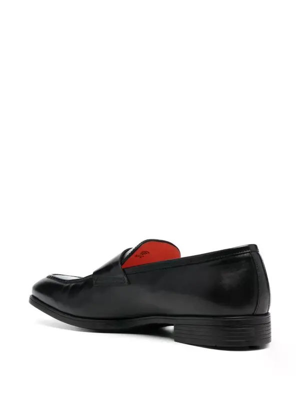 Santoni Polished Leather Penny Loafers - Black