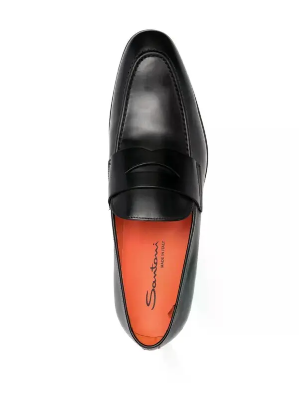 Santoni Polished Leather Penny Loafers - Black