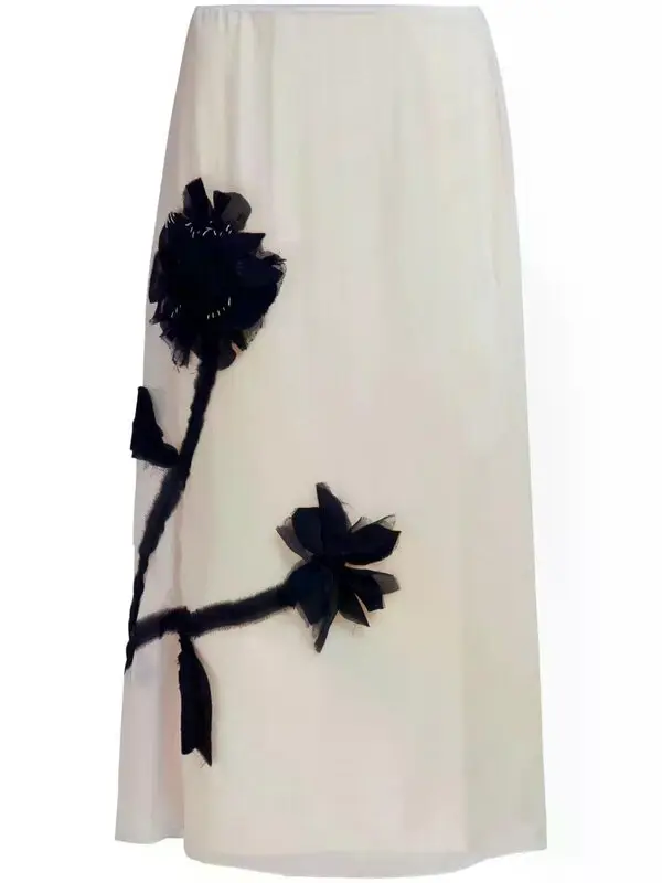 Marni Floral-appliqué Silk Midi Skirt - Neutrals