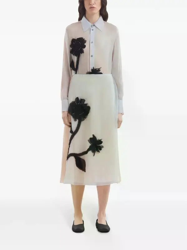Marni Floral Appliqué Silk Midi Skirt