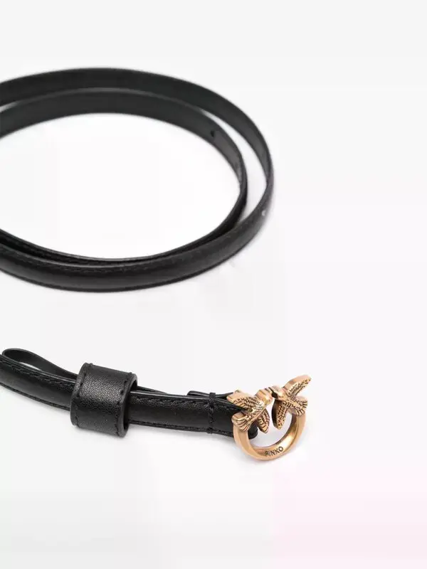 Pinko Love Birds Buckle Leather Belt - Black