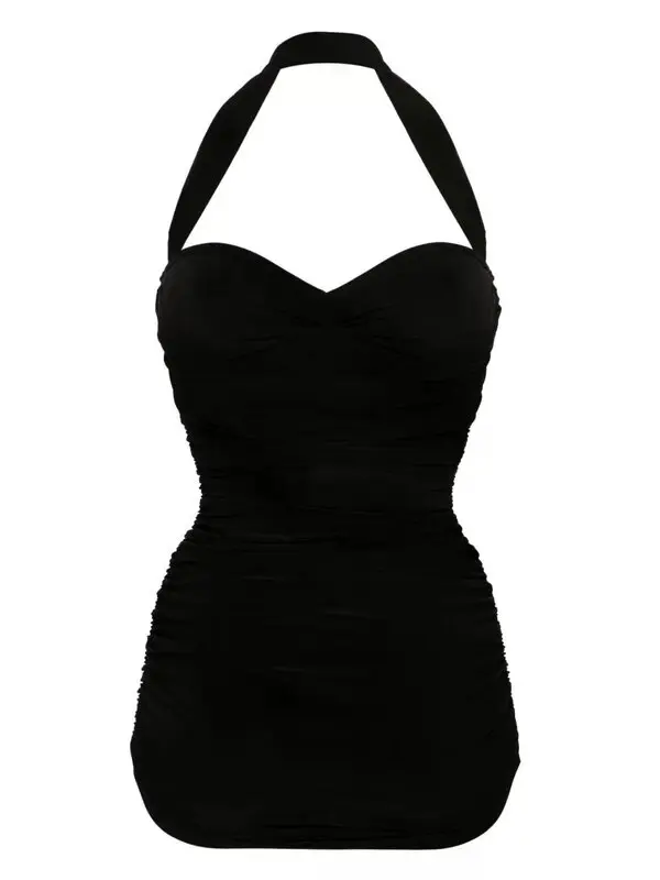 Norma Kamali Bill Ruched Halterneck Swimsuit - Black