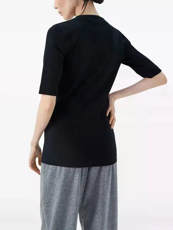 Brunello Cucinelli Ribbed Stretch Cotton V-neck T-shirt With Monili Embellishment - Black