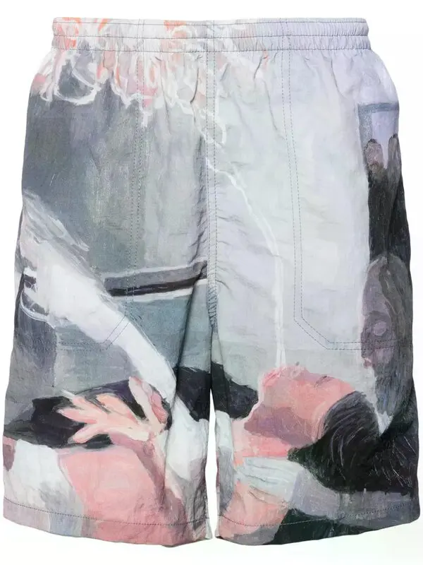 Undercover Paint-print Crinkled Track Shorts - Grey