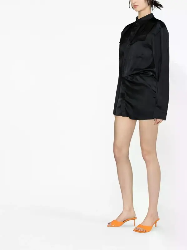 Off-White Ruched Asymmetric Shirt Dress - Black
