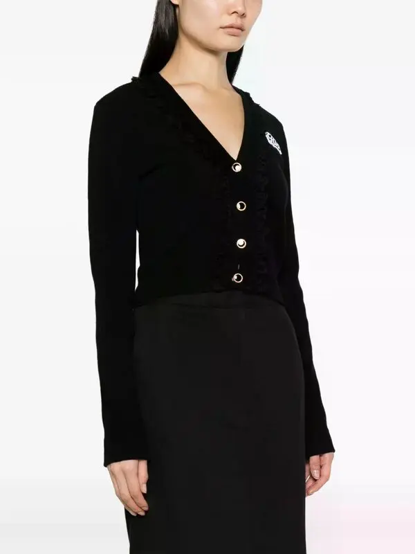 Alessandra Rich Ribbed-knit Cardigan With Ruffled Detailing