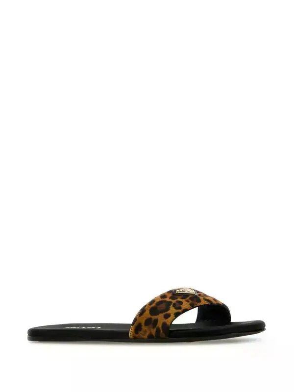 Prada Animal-print Leather Sandals - Brown