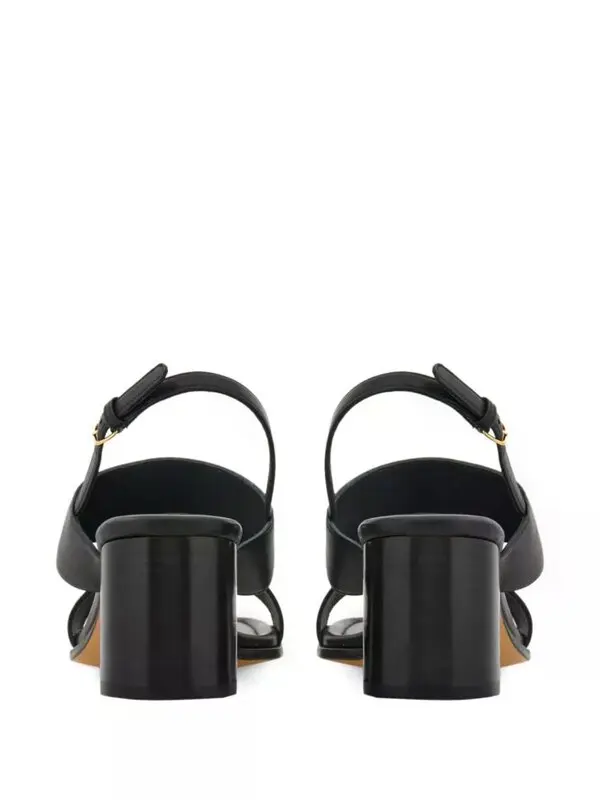 FERRAGAMO Gancini Buckle Leather Block Heel Sandals
