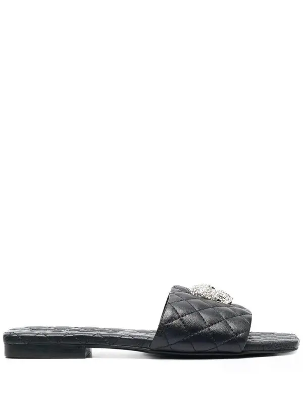 Philipp Plein Crystal-skull Matelassé Slides