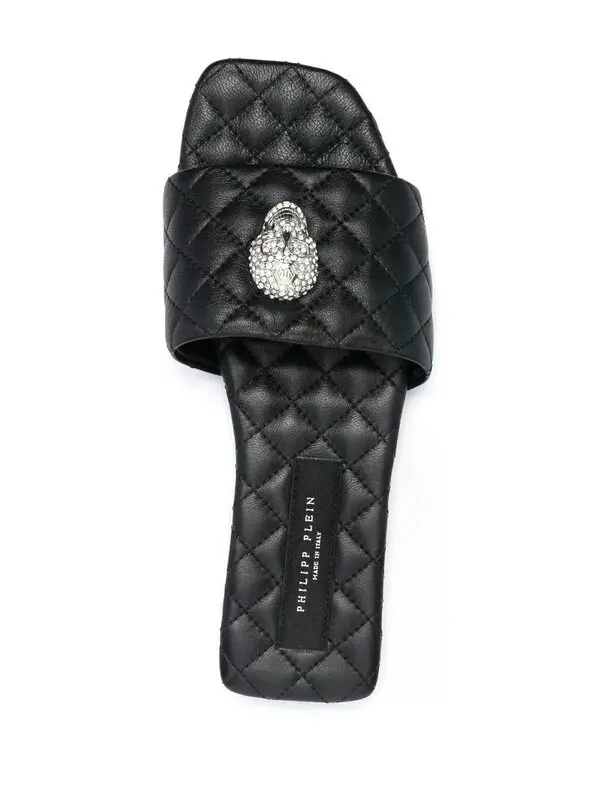 Philipp Plein Crystal-skull Matelassé Slides
