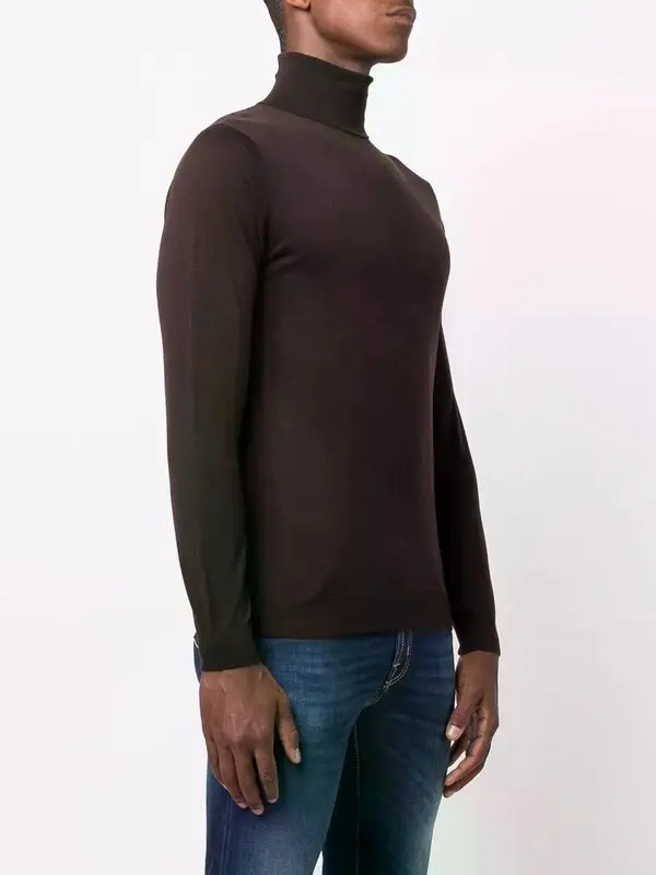 DELL'OGLIO Roll Neck Merino Jumper - Brown