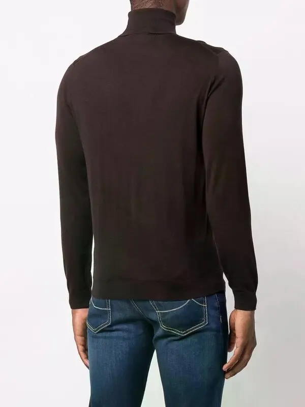 DELL'OGLIO Roll Neck Merino Jumper - Brown