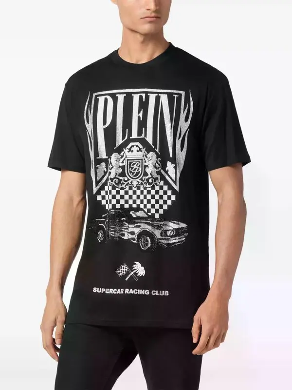 Philipp Plein Strass Flame Racing T-shirt