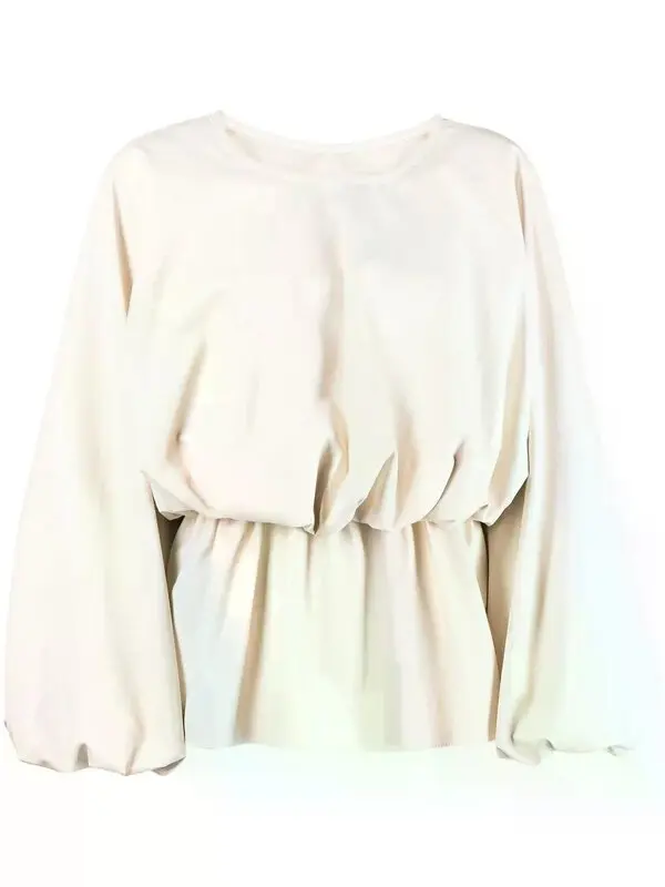 Goen.j Puffer Faux-leather Blouse With Ruffled Detailing - White