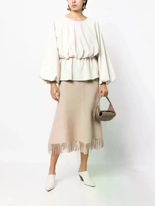 Goen.j Puffer Faux-leather Blouse With Ruffled Detailing - White