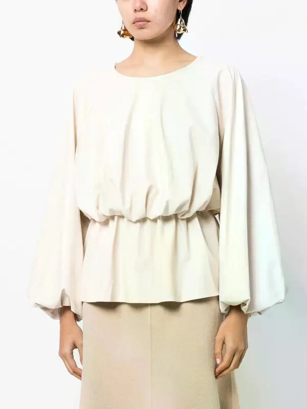 Goen.j Puffer Faux-leather Blouse With Ruffled Detailing - White
